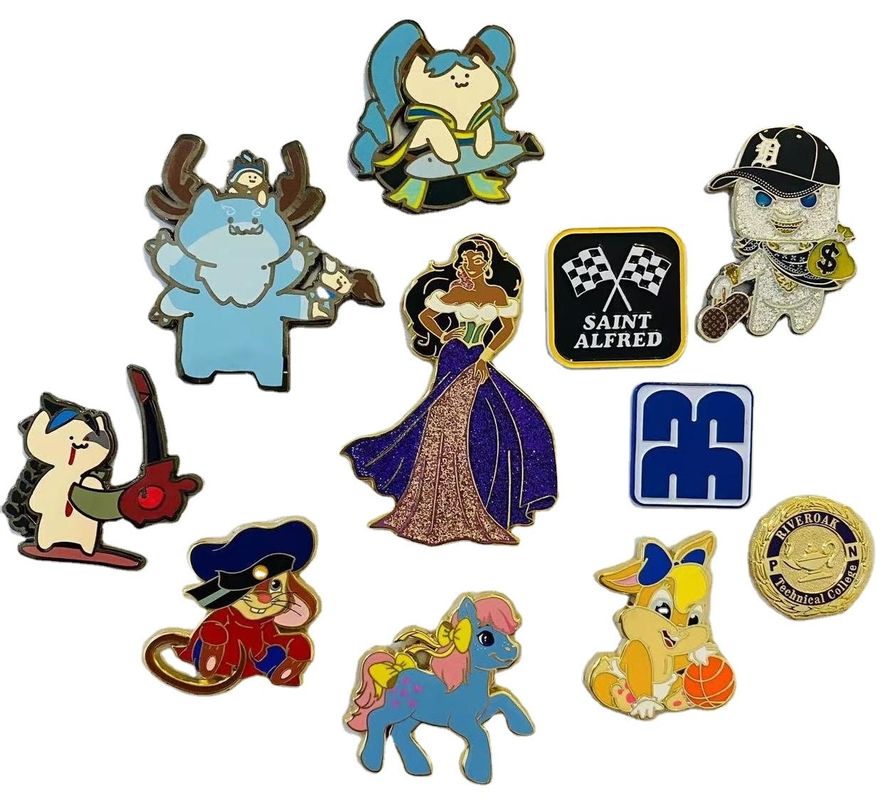 Soft Enamel Vintage Lapel Pins with Folk Art Theme